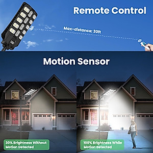 8000W Solar Street Lights Outdoor, Wide Angle Solar Powered LED Light Outside, 50000 mAh Hi-capacity Battery Flood Lamp Dusk to Dawn, Remote Control, Motion Sensor, IP67 Waterproof, Pole or Wall Mount