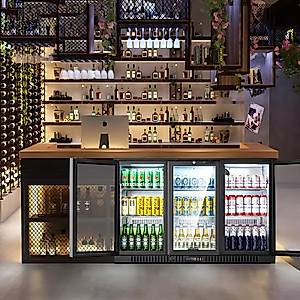 BODEGACOOLER Back Bar Cooler With 3 Glass Doors,Counter Height Beverage Refrigerator,11.4Cu.Ft Commercial Display Bar Fridge with LED Lighting,21 inch Beverage Cooler for Beer,Soda Drinks,Wine