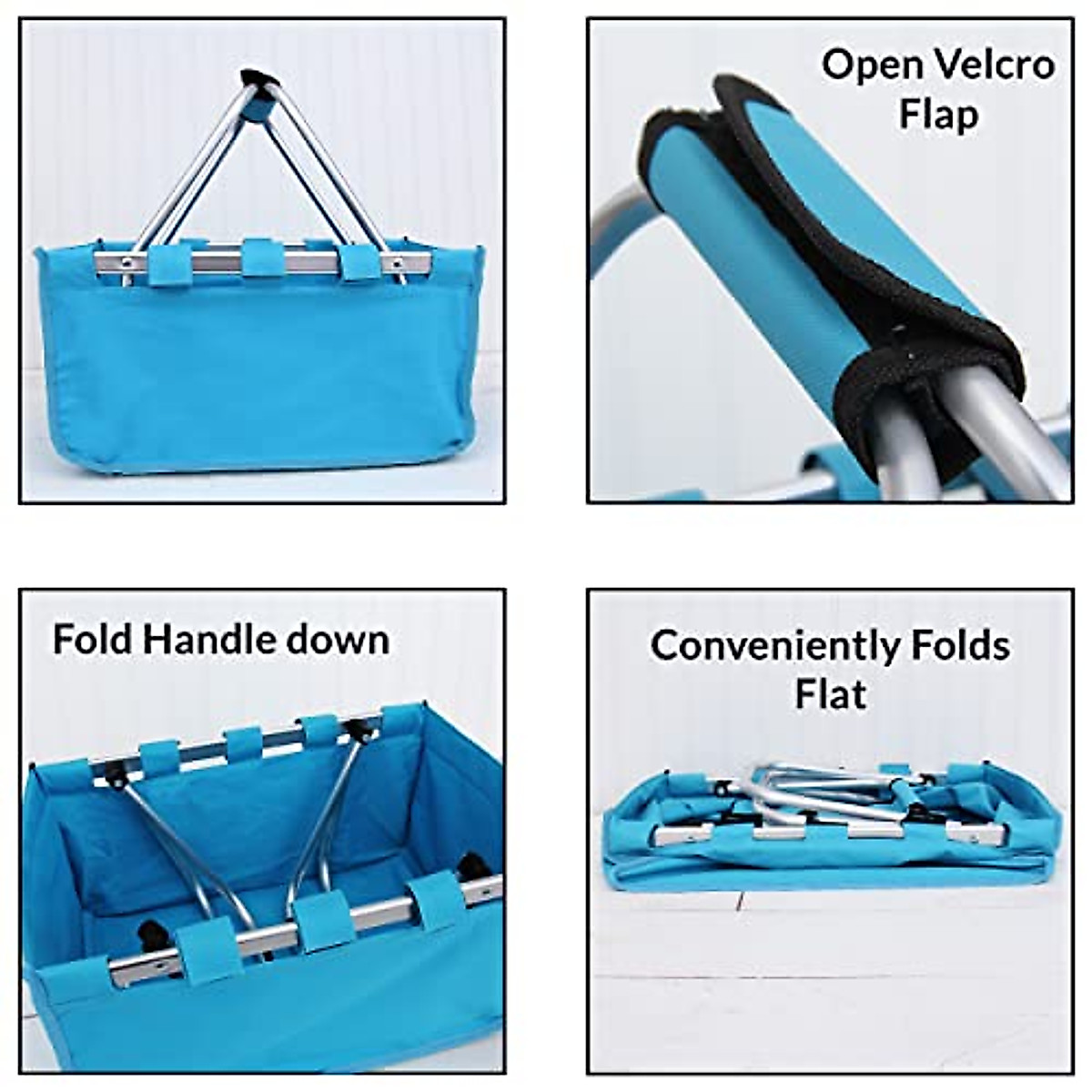 Threadart Large Collapsible Market Basket - Pink | Aluminum Frame | Polyester Fabric | Convenient Fold Flat Design |Reusable Space-Saving Shopping Tote, Gift Basket, Beach Basket, Picnic Basket