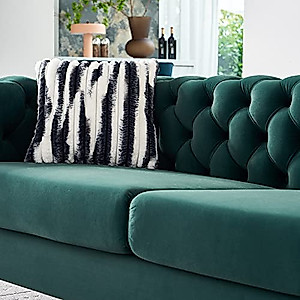 CALABASH Green Velvet Couch, Chesterfield Sofa 84 Inch Living Room Mid-Century Modern Tufted Velvet Gold Metal Legs and 2 Throw Pillows (Green)