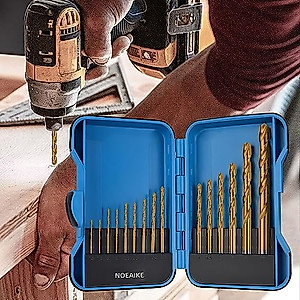 Cobalt Drill Bit Set,NOEAIKE 15PCS M35 HSS Metal Drill Bits,Twist Jobber Length Cobalt Drill Bits for Hardened Steel,Stainless Steel,Cast Iron,Aluminum Alloy and Wood with Storage Case Size 1.5-10mm
