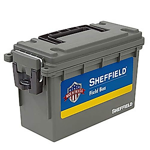 Sheffield 12626 Field Box, Plastic Ammo Can for Pistol, Rifle, and Shotgun Ammo, Water Resistant Ammo Box, Ammo Storage Box w/ 3 Locking Options, Olive Drab Green Ammo Cans, Made in The U.S.A.