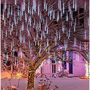 Joiedomi 2-Pack Christmas Meteor Shower Lights - Falling Rain Drop Icicle String Lights 2 x 8 Tubes 30cm 288 LEDs White, for Halloween Christmas Holiday Party Home Patio Outdoor Decoration