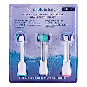 Compatible with Philips Sonicare® ONLY- Three Headed Replacement Toothbrush Heads - Fits ONLY Sonicare Models: DiamondClean, Flexcare+, HealthyWhite+, 2 Series Plaque Control (Soft Bristles - 3 Pack)