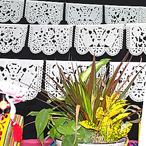 5 Pk Mi bautizo or Baby shower party decor for boy or girl, Over 60 feet of Papel Picado White tissue paper banner garlands with angelitos, rocking horse 50 Panels/Flags ws95