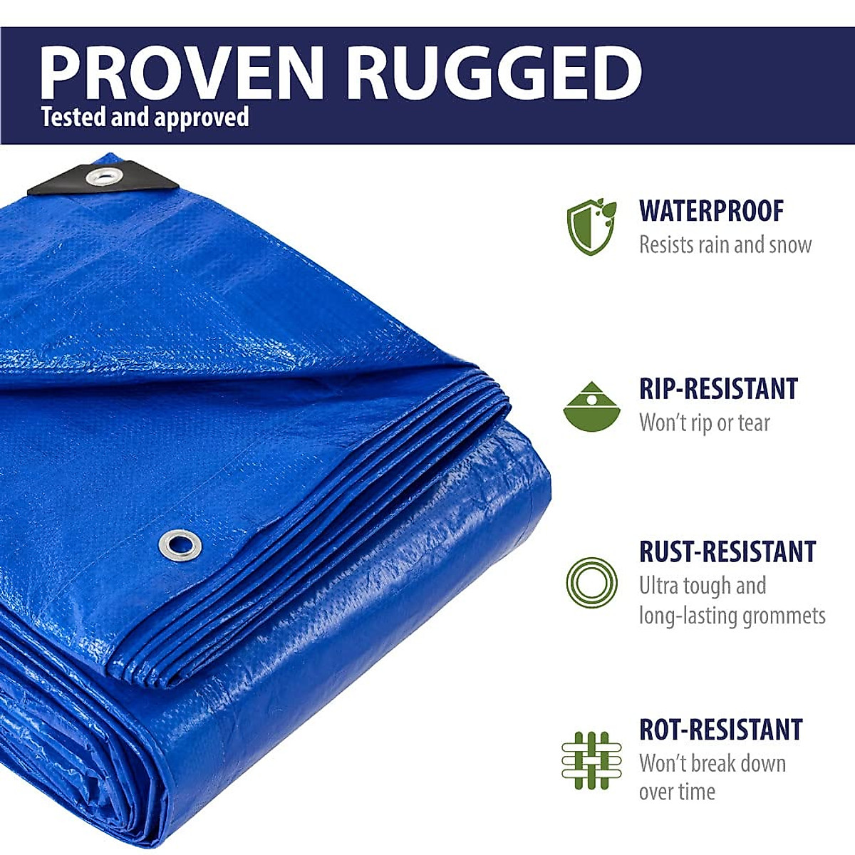 Rugged Rhino All Weather 100% Waterproof Heavy Duty Tarp, 5 Mil UV Temperature Resistant Tarps, High Durability Multipurpose Cover, for Home Outdoor Patio Winter Leaf Camping, 9x12 1 Pack Blue