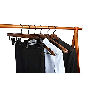 TOPIA HANGER Set of 6 Beautiful Coat Suit Jacket Wood Wooden Hangers, Premium Retro Finish with Extra-Wide Shoulder- 360° Black Hooks & Anti-Slip Bar CT02A