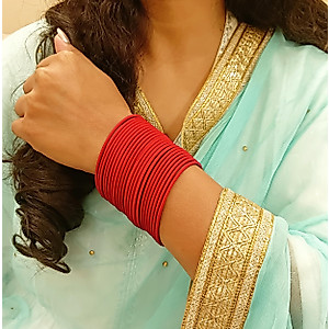 Efulgenz Plain Metal Bangle Bracelets Bridal Indian Wedding Bangles Set Matte Red Bangles Bollywood Bangle Set for Women (24 Pcs) Size 2.6