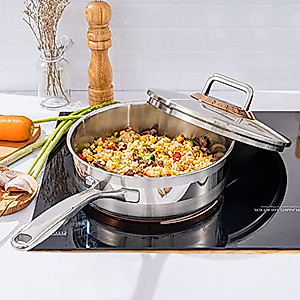 RD ROYDX Stainless Steel Deep Saute Pan With lid Copper Core 10 Inch Tri-ply Impact-bonded Base Technology Frying Pans for Cooking