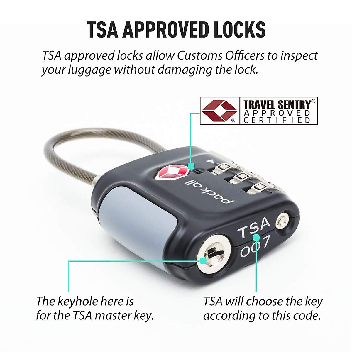 pack all TSA Approved Cable Luggage Locks, 3 Digit Combination Padlocks, Travel Lock for Suitcases & Bag, Alloy Body, Travel Accessories (4 Pack)