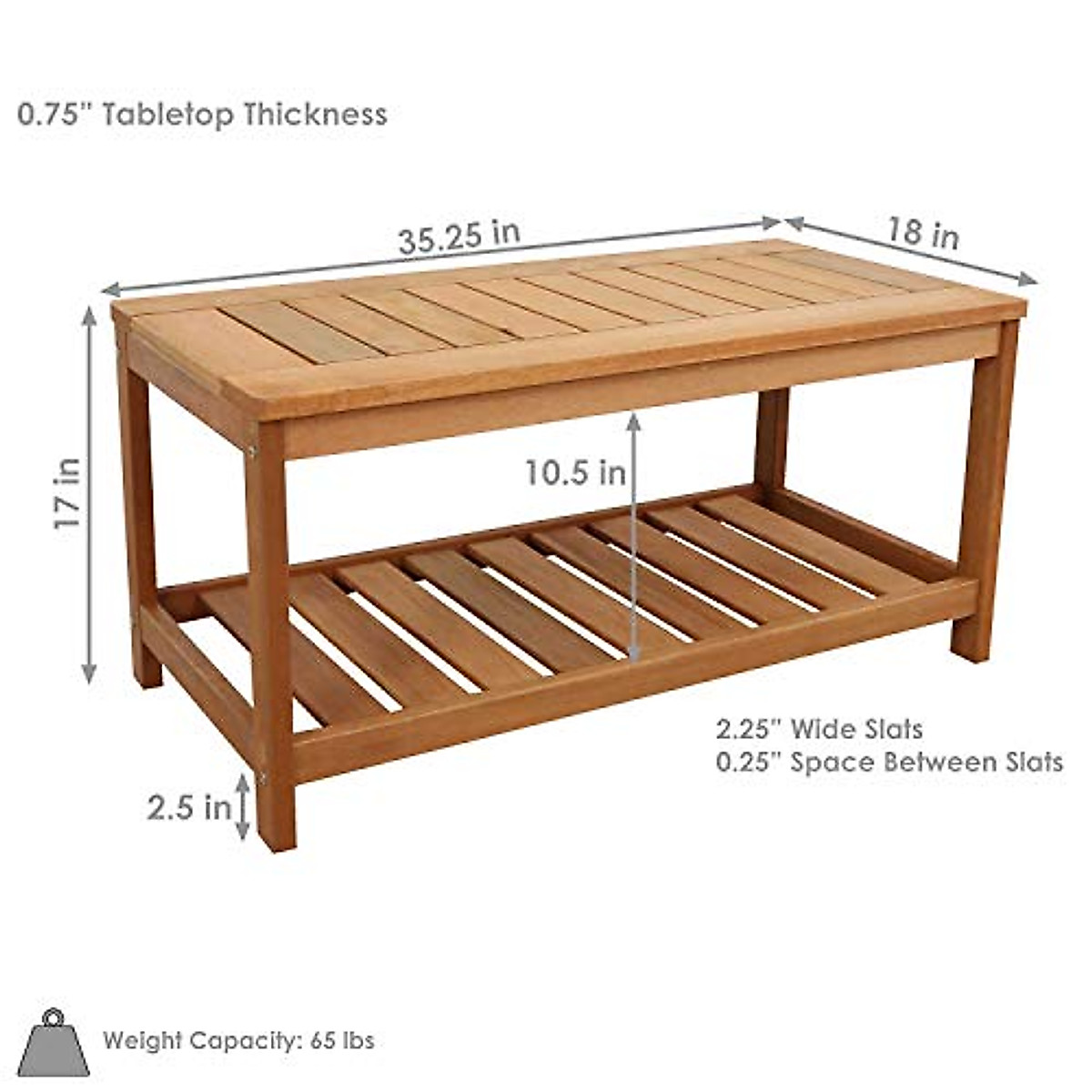 Sunnydaze Meranti Wood Outdoor Coffee Table with Teak Oil Finish - Outside Wooden Furniture Patio, Deck, Porch, Balcony, Garden and Backyard Furniture - 35-Inch