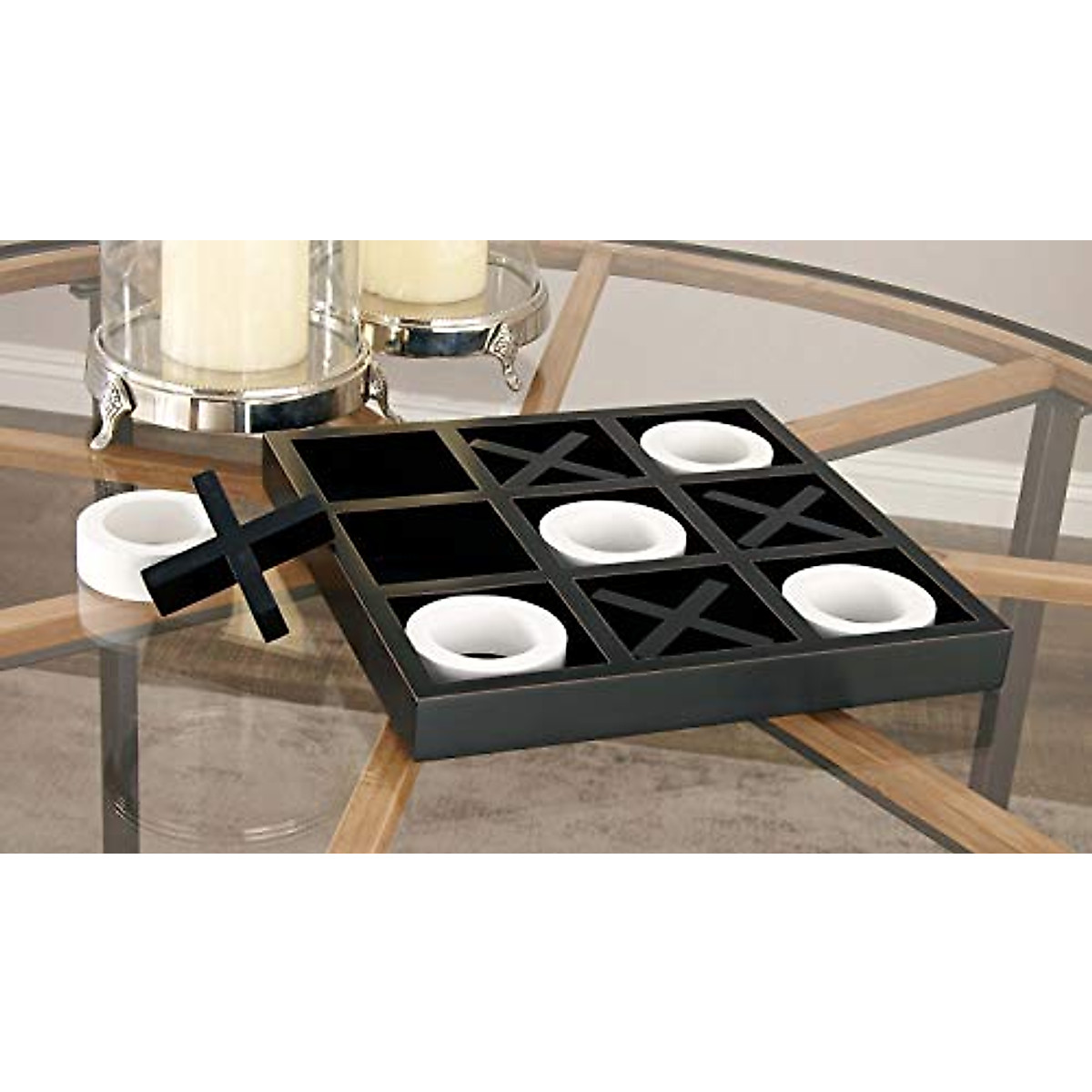 Deco 79 Wood Tic Tac Toe Game Set with White Os, 14" x 14" x 2", Black