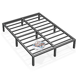 Nazhura Queen Size Heavy Duty Steel Bed Frame Platform Mattress Foundation,14 Inch Height No Box Spring Needed (Mattress Anti Slip Stopper Included) (Queen Size)