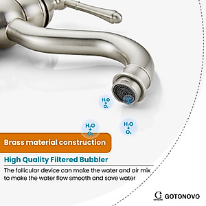 gotonovo Brushed Nickel Bathroom Vessel Sink Faucet with Pop Up Drain Single Lever Handle 1 Hole Bowl Sink Mixer Tap Tall Spout Lavatory Vanity