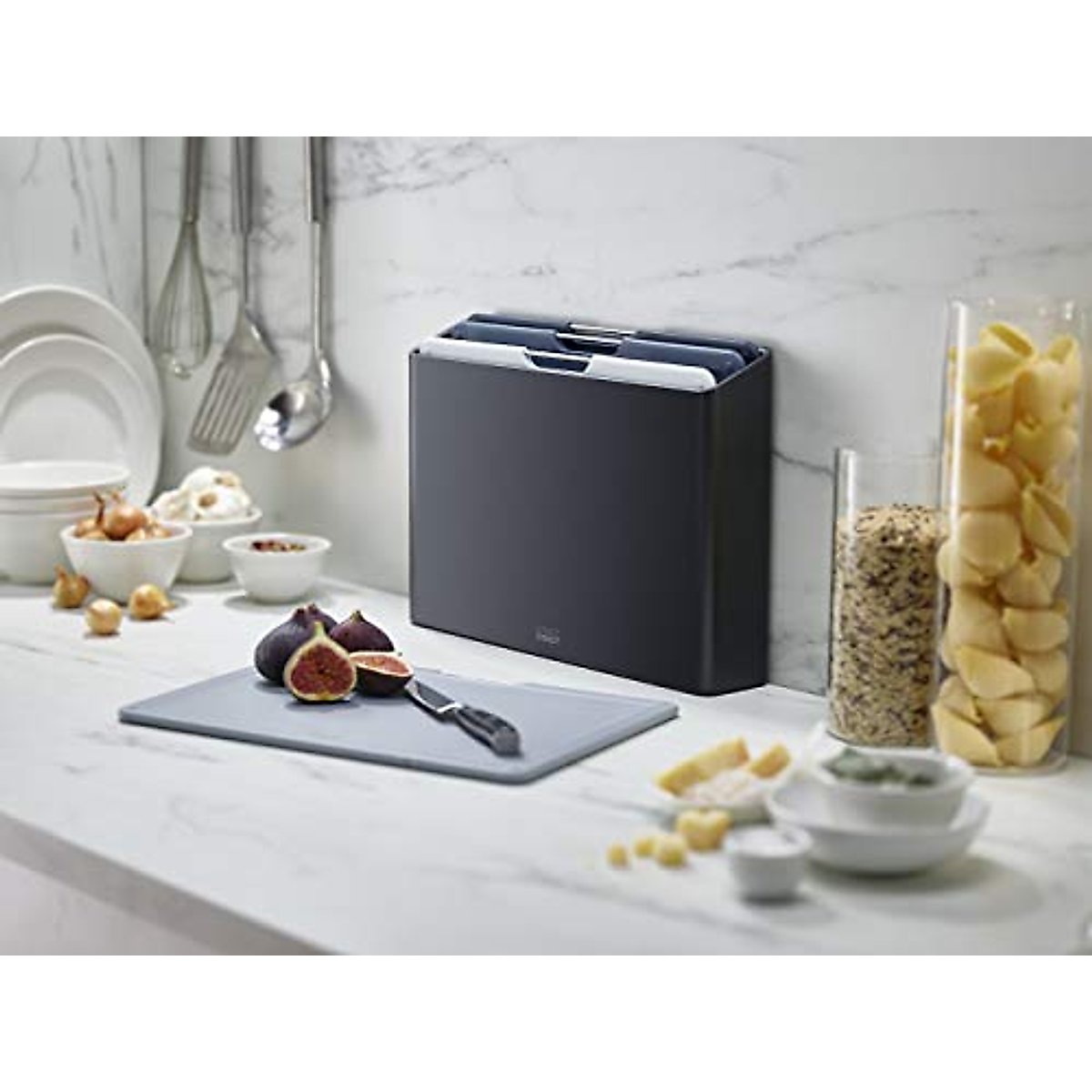 Joseph Joseph Folio 4-Piece Color coded Cutting Board Set, Slimline Case for Organized Storage, Large - Graphite