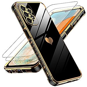 LeYi for Galaxy A23 5G Phone Case: with Screen Protector [2 Pcs]+ Full Camera Protection, Love Heart Plating Girly Women Cute Luxury Soft TPU Case for Samsung A23 5G, Black