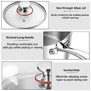 TeamFar 1qt & 2 qt Saucepan with Lid, Stainless Steel Tri-ply Small Cooking Pot Milk Pasta Sauce Pan with Ergonomic Handle, for Induction/Gas/Electric/Ceramic, Non-Toxic & Heavy Duty, Dishwasher Safe