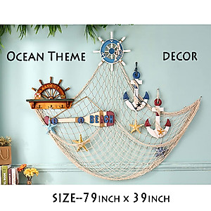 TEMUCY Natural Fish Net Decorative, Beach Themed Fish Net Decorations for Pirate, Mermaid, Beach Party Home Bedroom Décor