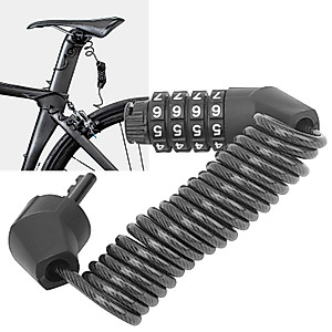 EVTSCAN 3.5in 4Digit Resettable Combination Coiling Bike Cable Lock,Anti-Theft Password High Security Lock for Motorcycle Bicycle Cycling