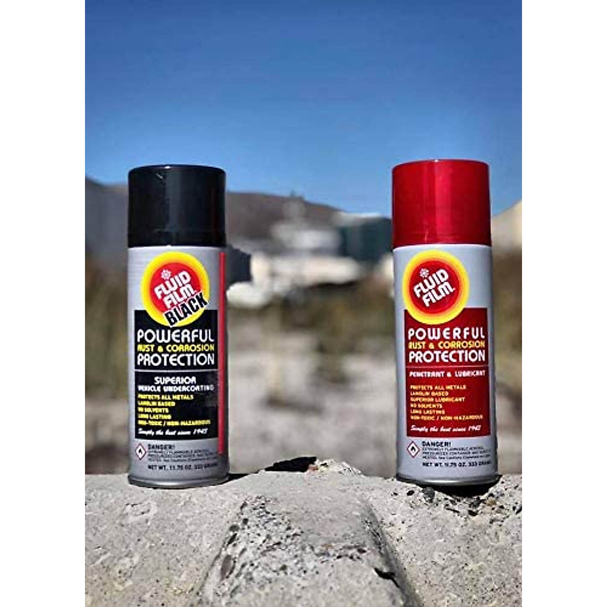 Fluid Film BLACK (12 Aerosol Cans) with DU-MOST 2' Extension Hose & Nozzle, Long Lasting Corrosion Prevention, Penetrant & Lubricant, Marine, Automotive & Snow-Handling Vehicles Undercoating, 11.75 Oz