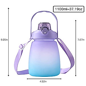 JOUALY Valentines Day Gifts Cute Water Bottle, Large Capacity Straw Cup Student Boy Girl Fashion Water Bottle, Portable Sports Water Bottle with Cute 3D Sticker, Shoulder Strap and Rubber Handle