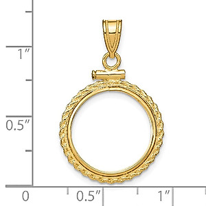 Roy Rose Jewelry Gold Coin Pendant Mounting - 16.5mm Coin Size - Casted Rope Design Frame - 14K Yellow Gold - Screw Top with Bail