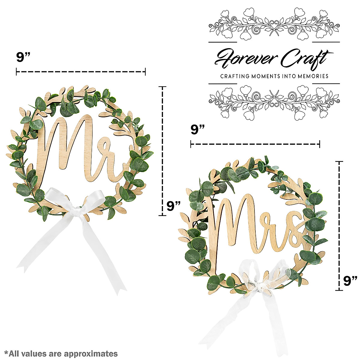 Forever Craft Bride and Groom Chair Signs - Mr and Mrs Sign, Mr and Mrs Chair Signs, Bride Chair Decor, Groom and Bride Chair Sign, Wedding Signs