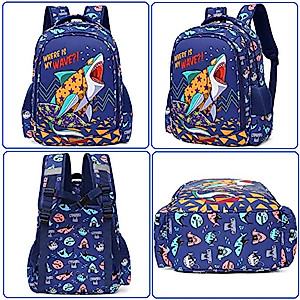 Backpack for Boys Dorlubel Lightweight Shark School Backpack with Insulated Lunch Tote Preschool Kindergarten Elementary Book Bag Set With Chest Strap(Shark Wave)