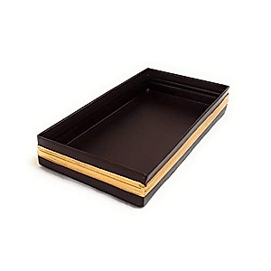 Gold Rib Amenity Tray Powder Coated Stainless Steel 10"x5"x1.5", Oil Rubbed Bronze with Gold Ribs Accents