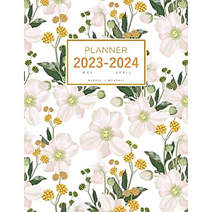 Planner 2023-2024: 8.5 x 11 Weekly and Monthly Organizer from May 2022 to April 2023 | Anemone Flower and Herb Design White