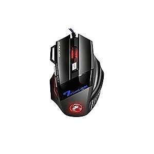 JIE. 7 Key Wired Mouse Color RGB Breathing lamp E-Sports no Sound Game Mouse Suitable for PC/Laptop Desktop Compatible with Vista / Windows7, 8, 10 / Mac (Color : Black)