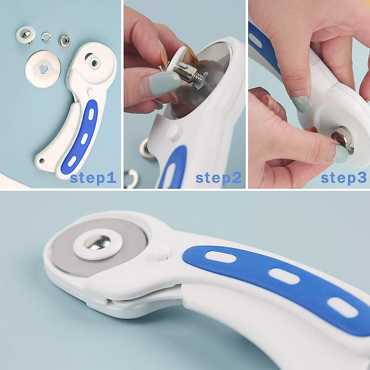 45mm Rotary Cutter with 5 Pcs Rotary Cutter Blades and A5 Cutting Mat, Rotary Cutter for Fabric, Rotary Cutter Set for Quilting Sewing Arts Crafts, Sharp and Durable