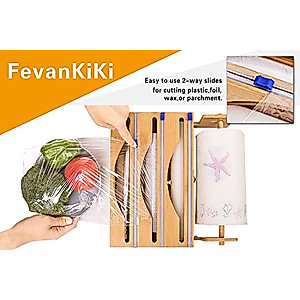 FevanKiKi Hangable Foil and Plastic Wrap Organizer with Cutter,4in1 Plastic Wrap,Aluminum Foil,Wax Paper,Parchment Dispenser and Paper Towel Wall-Mount Roll Holder for Kitchen Drawer and Wall Storage