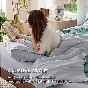 Bedsure 100% Cotton Sheets Queen Size - Soft Percale Sheets, 4 Pieces Grey Sheet Set, Breathable Cooling Queen Sheets, Cotton Bed Sheets with Deep Pocket Up to 16", Bedding Sheets & Pillowcases