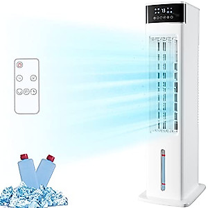Uthfy Evaporative Air Cooler, 30" Tower Fan that Blow Cold Air with Remote Control, 3 Speeds, 12H Timer, Oscillating Bladeless Cooling Fans for Bedroom Home Office