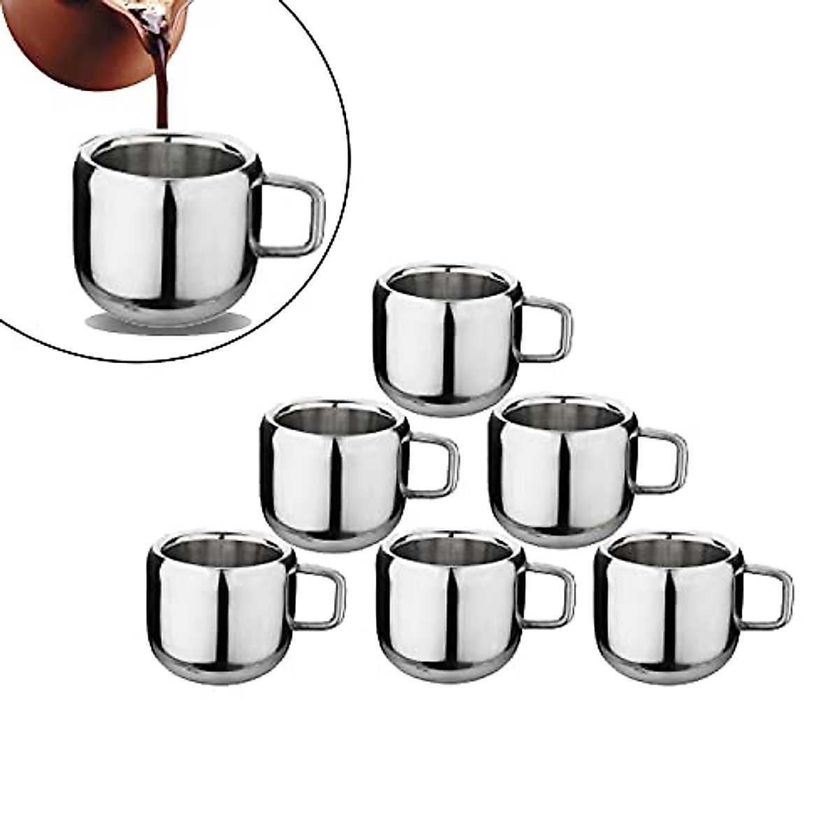 WhopperIndia Stainless Steel Coffee Cup Mug Double Wall Stainless Steel Tea Cups, Reusable & Dishwasher Safe Set of 6
