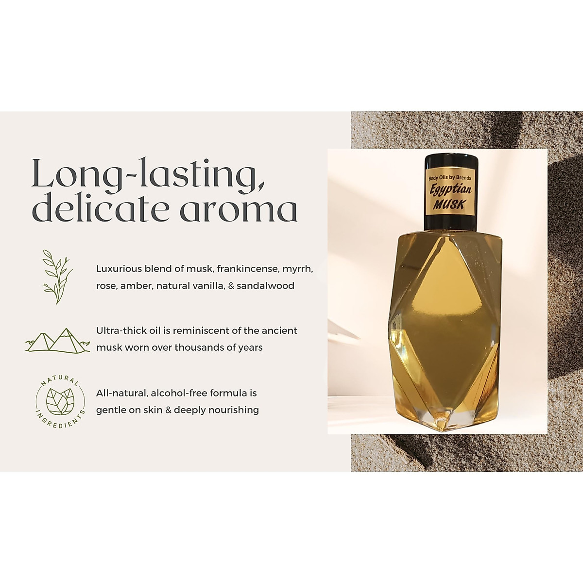 Body Oils by Brenda Egyptian Musk Body Oil, Pure Thick Uncut Authentic Original Fragrance, Unisex, All-Natural Classic Concentrated Scent (Egyptian Musk, 1 oz.)