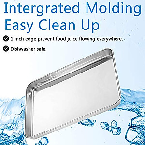 Baking Sheets Set of 5, Bastwe Stainless Steel Baking Pan Tray Cookie Sheet, Size 10 x 8 x 1 inch, Non Toxic & Healthy, Rust Free & Easy Clean