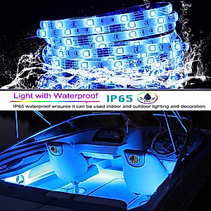 32.8Ft Boat Lights, Waterproof Led Strip Lights, 20 Colors Changing Boat Accessories with Remote, 12V Flexible RGB Lights for Boat Sailboat Kayak Fishing RV Awning Lights