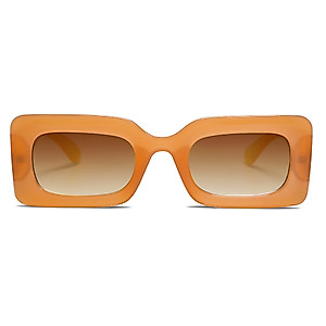 SOJOS Retro 90s Nude Rectangle Sunglasses Womens Mens Trendy Chunky Glasses Orange Frame Brown Lens