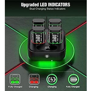 Upgraded Fast Charging Rechargeable Battery Packs with Light Control, 4 x 3600mWh Xbox Controller Batteries with Charger Dock/Station for Xbox Series X|S, One S/X/Elite Controllers, Console Accessory