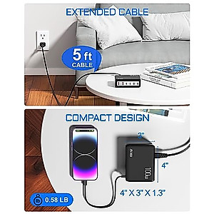 USB C Charging Station, 100W GaN 6 Port Charging Hub for Multiple Devices with PD3.0 and QC3.0 Fast Charging Stock, Power Strip for iPhone, iPad Air/Pro, Galaxy- Black