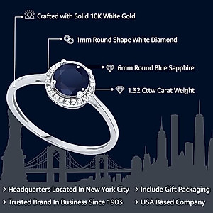 Gem Stone King 10K White Gold Gemstone Birthstone & Diamond Halo Promise Wedding Engagement Ring | Round 6MM | White Gold Ring For Women