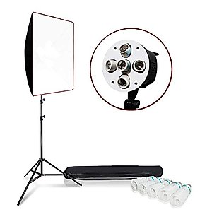 LimoStudio 5 Slot Bulb Socket Head with 24 x 36 inch Soft Box, 5-Pack 45W CFL Photo Bulb, 78 inch Max Height Light Stand Tripod, and Carry Bag, Photo Video Studio Lighting Kit, AGG2276