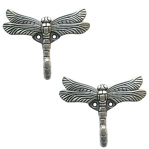Geenite 2pcs Dragonfly Coat Hooks Decorative Creativity Wall Mounted Hanger Hook for Home Handbag Key Towel Bathrobe (Ancient Silver)