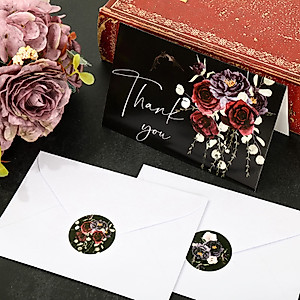 AnyDesign 30 Pack Floral Thank You Greeting Cards Watercolor Halloween Flower Bat Invitation Cards Spooky Thank You Blank Note Cards for Halloween Party Invitation Wedding Bridal Shower, 4 x 6 Inch