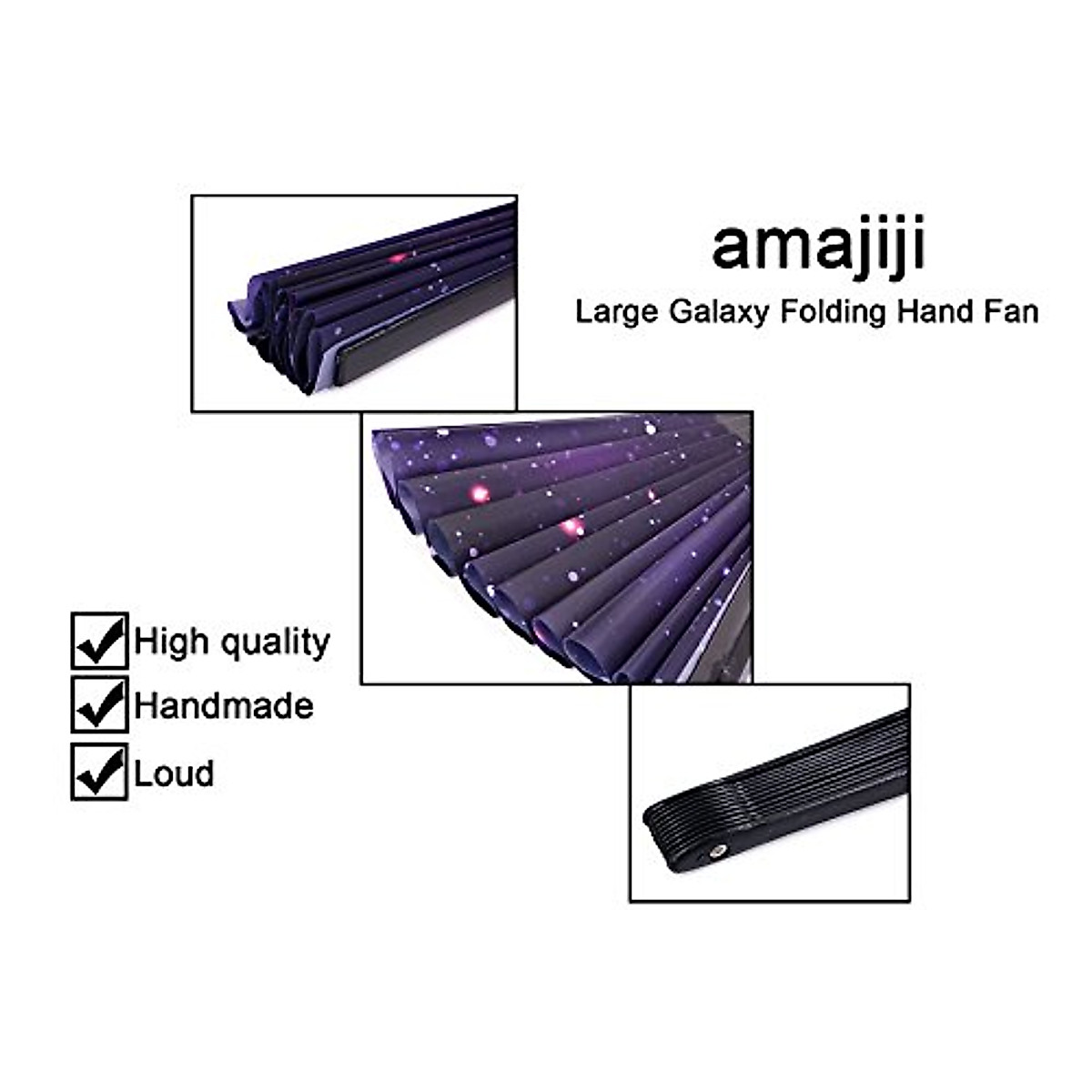 Amajiji Large Galaxy Folding Fan, Chinease/Japanese Folding Nylon-Cloth Hand Fan, Hand Folding Fans for Women/Men, Hand Fan Festival Gift Fan Craft Fan Folding Fan Dance Fan (AM3)