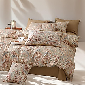 CamfortBliss Queen Duvet Cover Set Brown Paisley Bedding Set 100% Egyptian Cotton Breathable & Luxurious Duvet Covers with Button Closure, 3-Pieces 1 Duvet Cover & 2 Pillowcases
