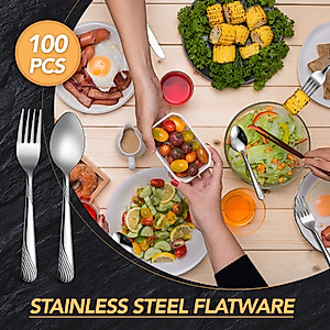 200 Pcs Dinner Forks and Spoons Silverware Set Heavy Duty Stainless Steel Flatware Cutlery Metal Included 100 6.7 Inch Forks and 100 6.7 Inch Spoons, Mirror Polished, Dishwasher Safe