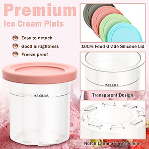 2/4/6PCS Creami Deluxe Pints , for Ninja Creami Deluxe Containers ,16 OZ Ice Cream Containers With Lids Bpa-Free,Dishwasher Safe Compatible with NC299AMZ,NC300s Series Ice Cream Makers ,Pink+Blue-2PCS